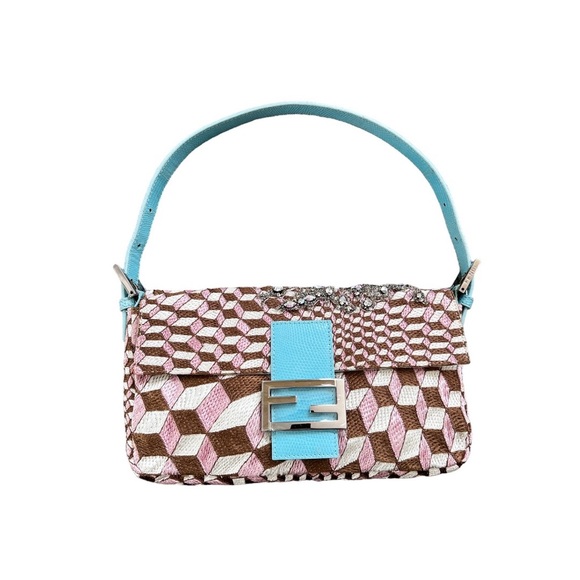 Fendi | Bags | Soldfendi 3d Embroidered Pattern Rhinestones Baguette ...